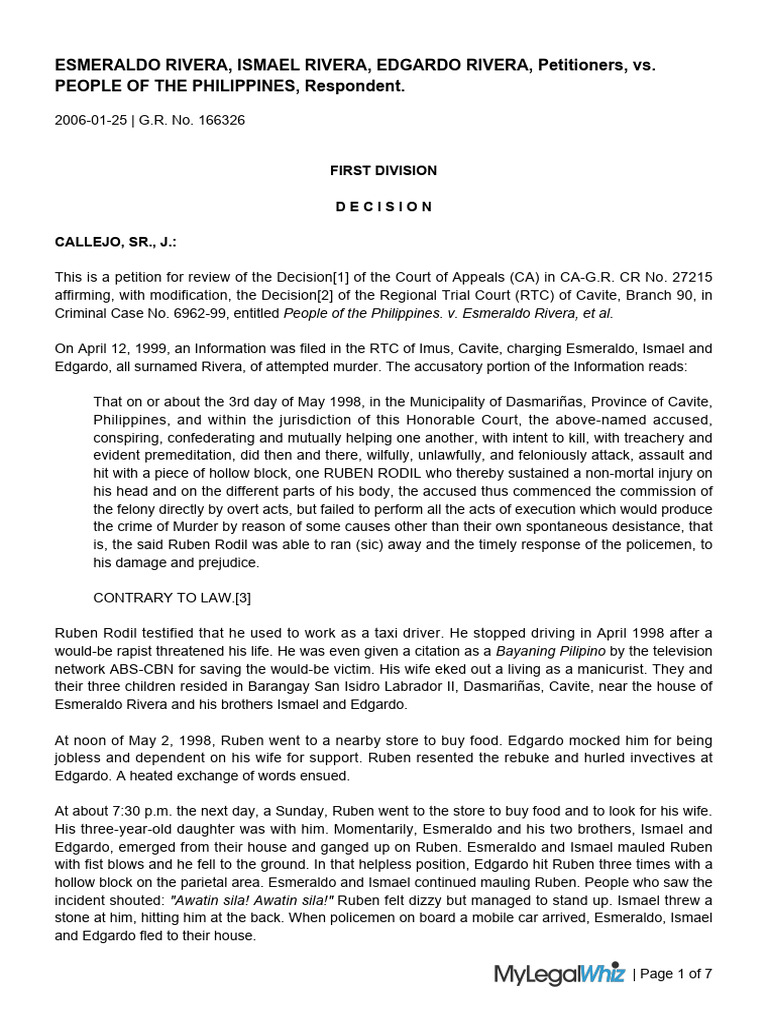 Esmeraldo Rivera Et Al Vs People of The Philippines | PDF | Intention ...