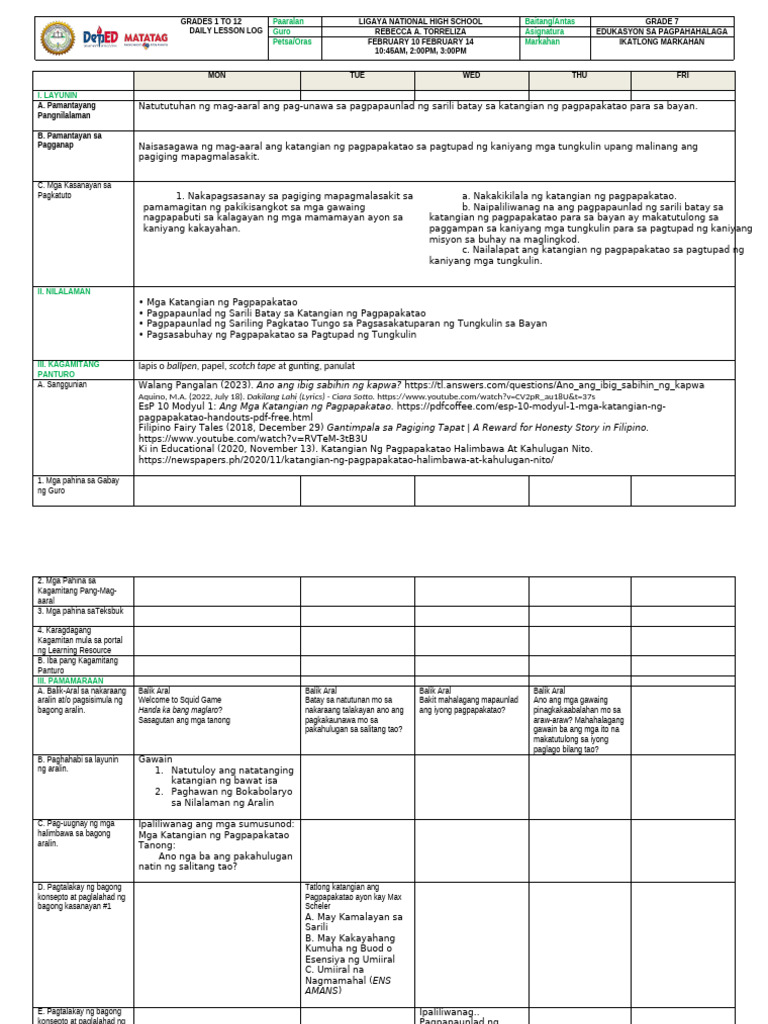 Q3 Lesson Plan Week4 Buo | PDF
