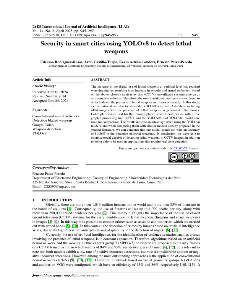 Security in smart cities using YOLOv8 to detect lethal weapons | PDF | Accuracy And Precision ...