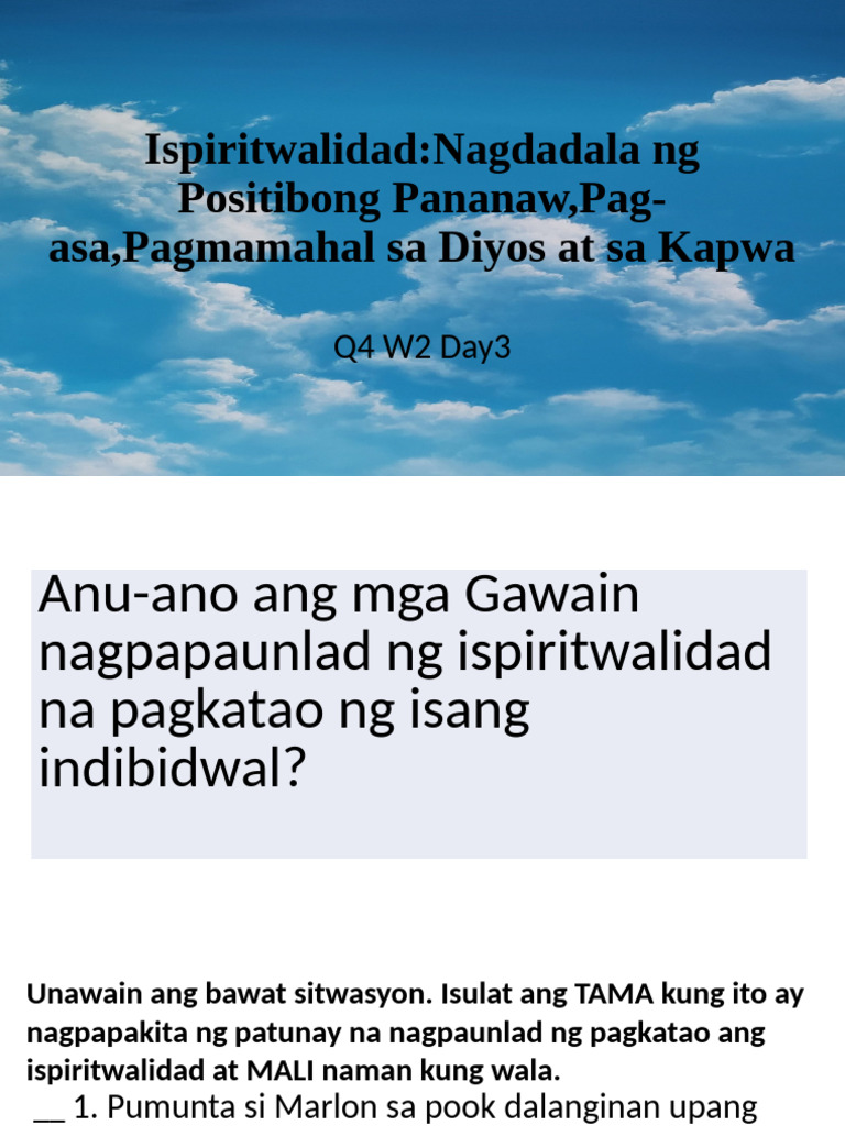 COT-ESP Week 2 Ispiritwalidad | PDF