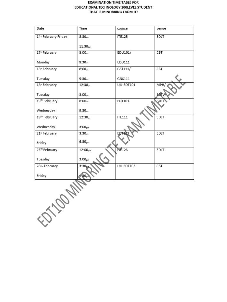 Examination Time Table For Ite Student | PDF