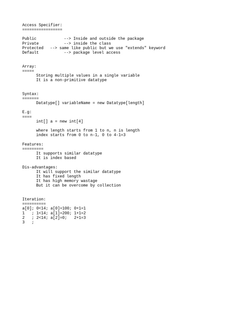 Understanding Access Specifiers and Arrays | PDF