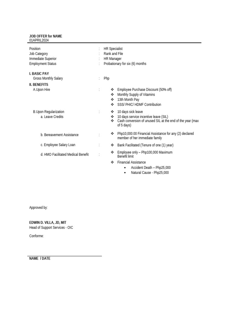 JOB OFFER Template | PDF