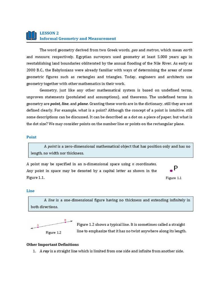 Lesson 1.2 Informal Geometry | PDF | Line (Geometry) | Mathematical ...