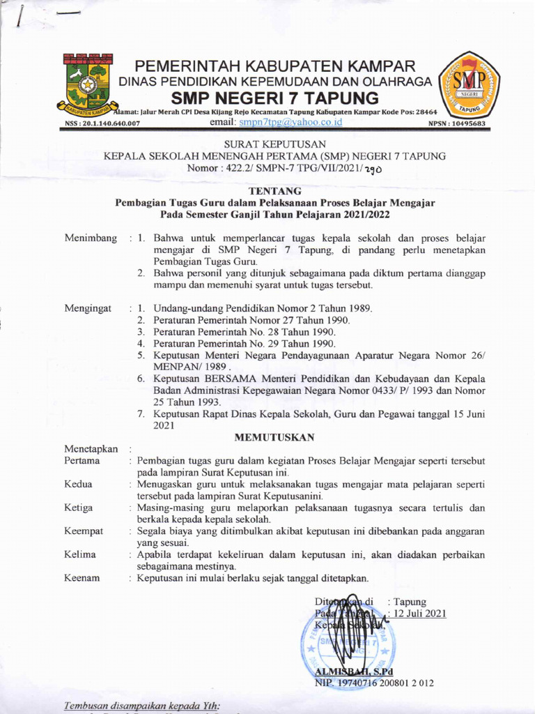 SK Pemb Tugas 2021-2022 Ganjil | PDF