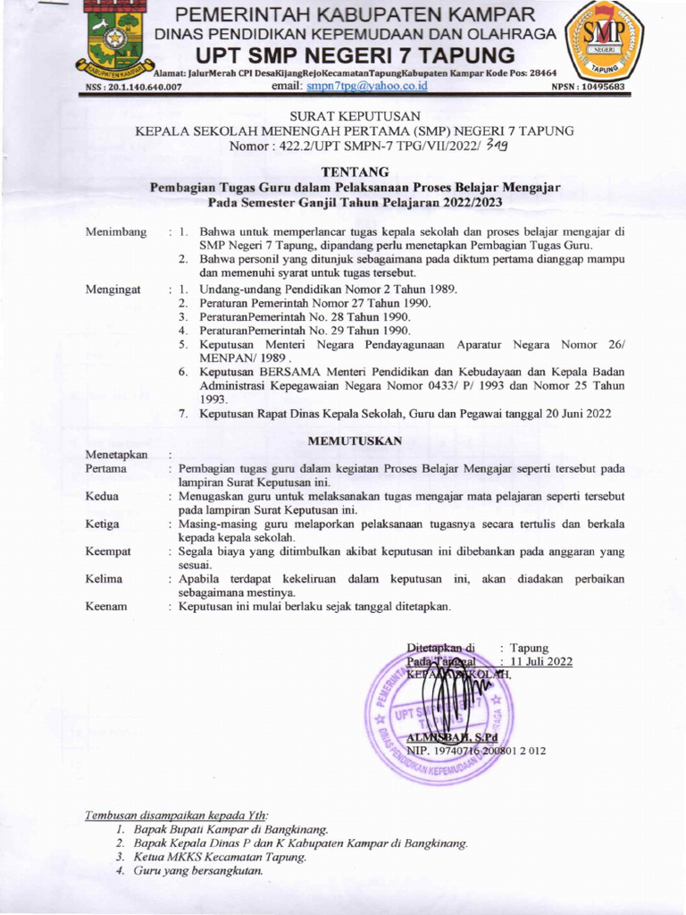 SK Pemb Tugas 2022 Sem 1 | PDF