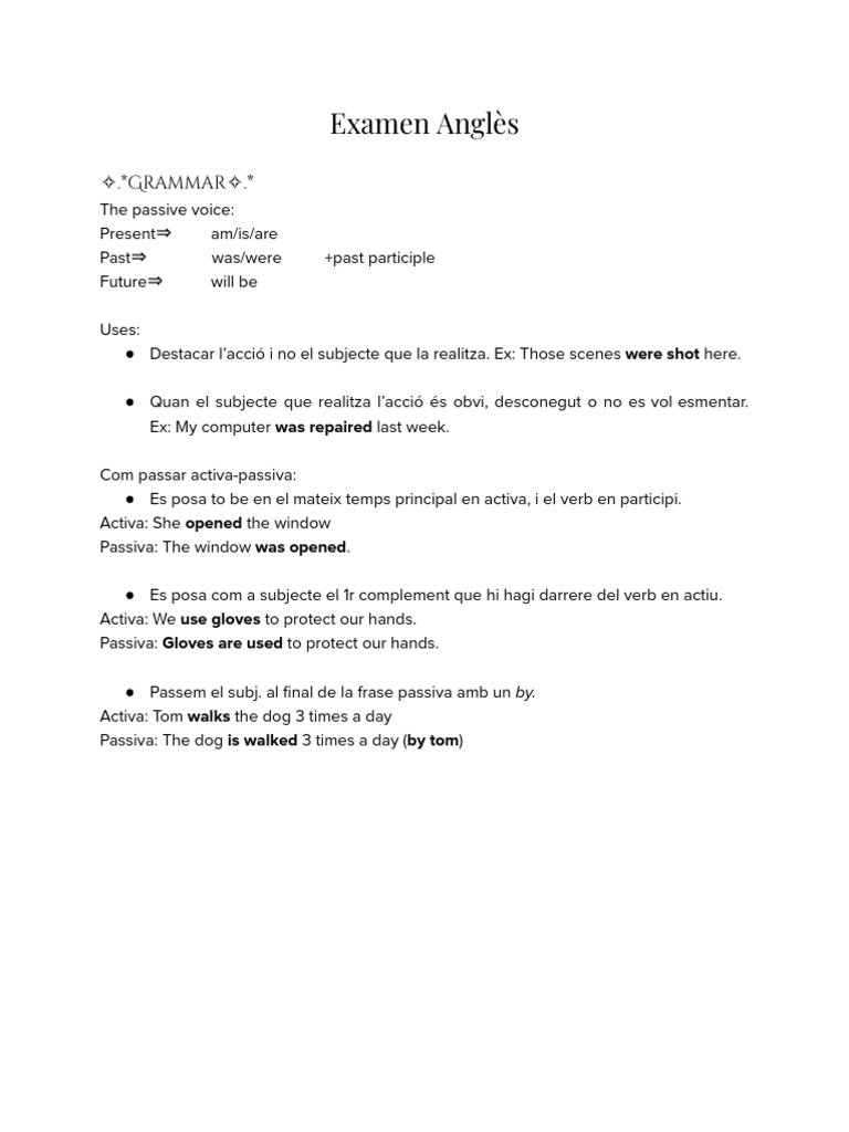 Resum Examen Anglès | PDF