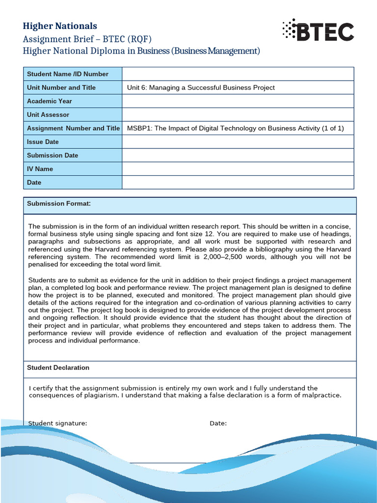Assignment Brief 1 of 1 - Unit 6. MSBP (1) | PDF
