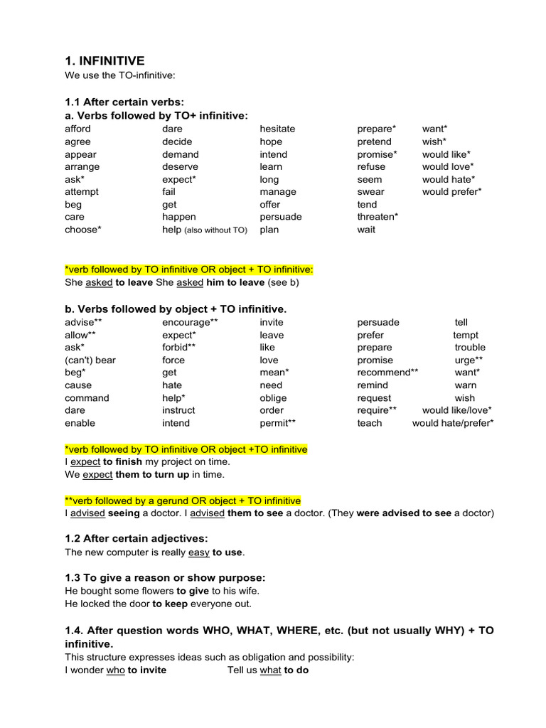 Infinitives and Gerunds Explained | PDF | Verb | Morphology
