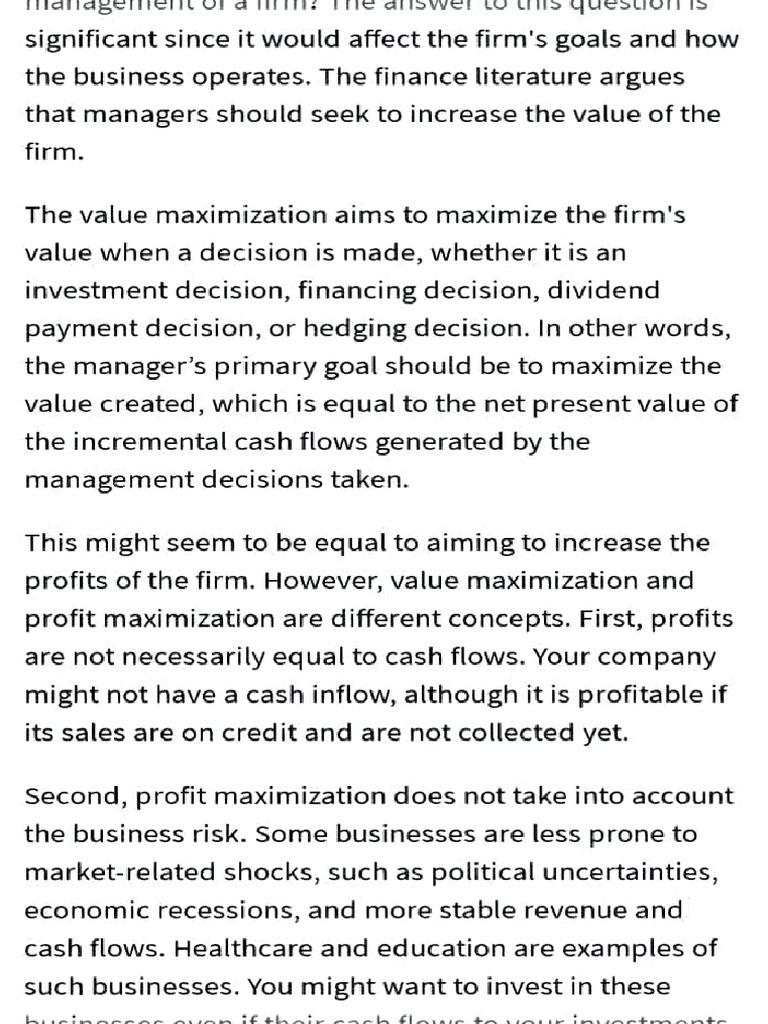 Value Maximization vs. Profit Maximization | PDF