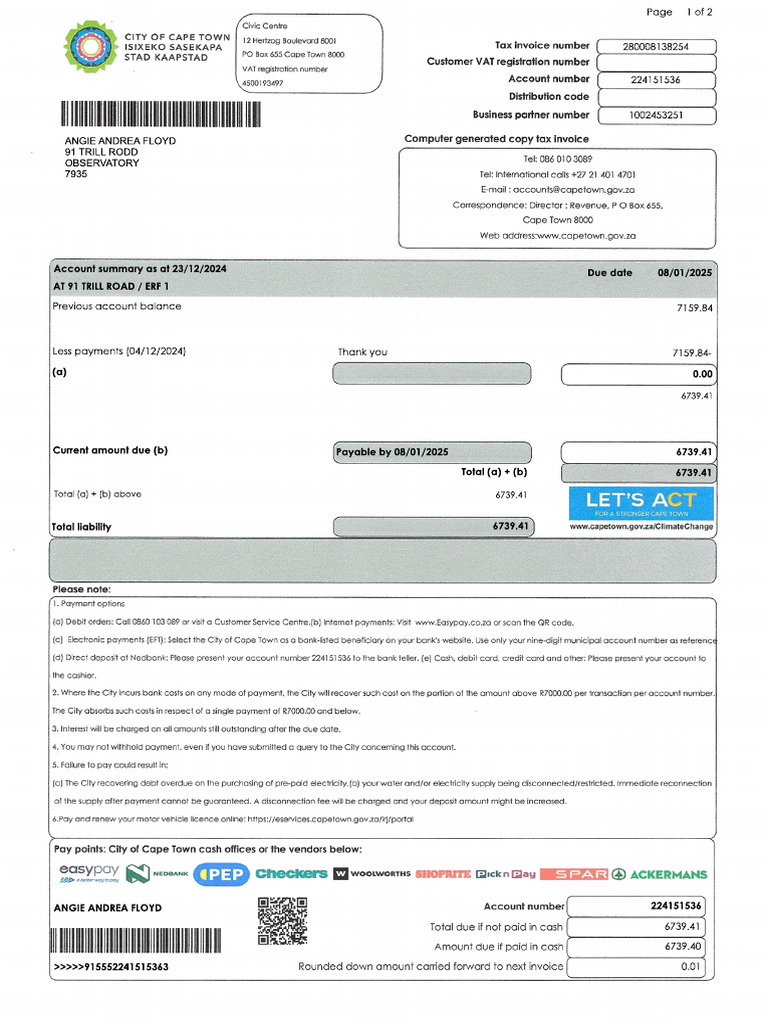 Utility Bill Cape Town Floyd | PDF