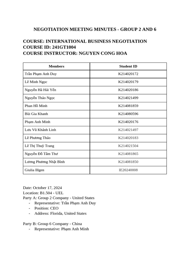 Negotiation Meeting Minutes - Group 2 and 6 | PDF | Hanoi | Traffic
