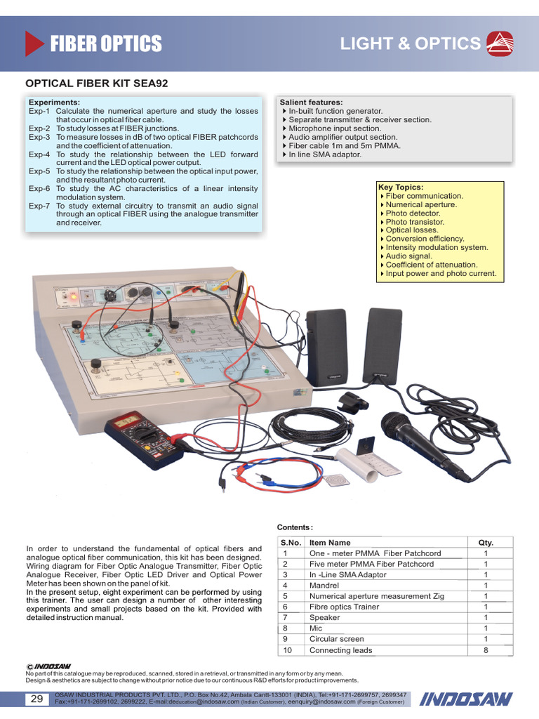 Sea92 Optical Fiber Kit | PDF | Optical Fiber | Fiber Optic Communication