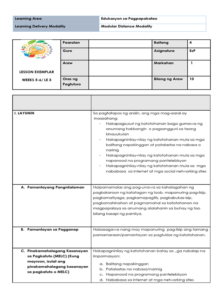 EsP 4-Q1-MELC 3 - WEEKS 5-6 | PDF