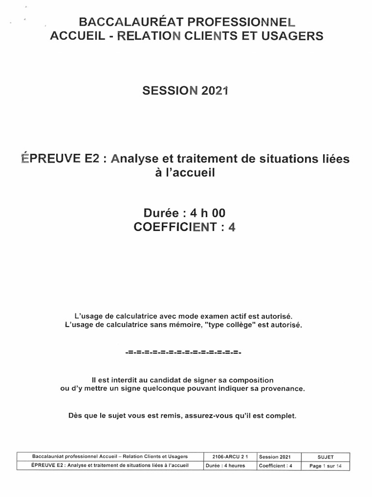 2021 BacPro ARCU SUJET Metropole | PDF