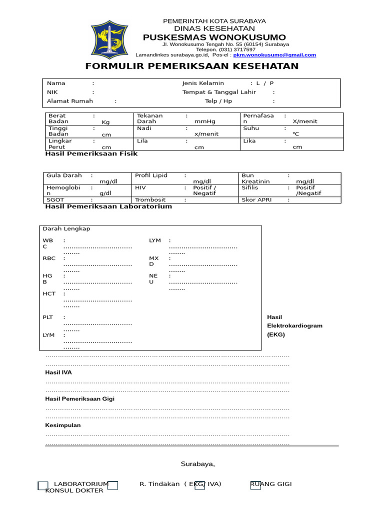 Formulir Pemeriksaan Kesehatan | PDF
