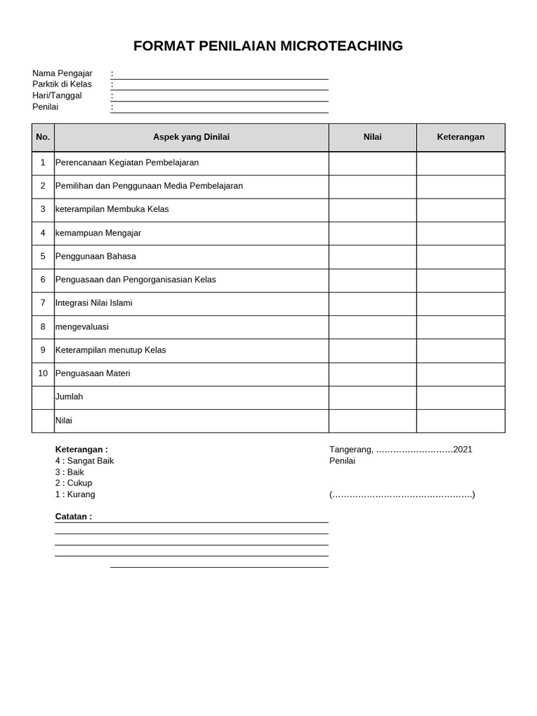 Penilaian Microteaching Pesantren | PDF
