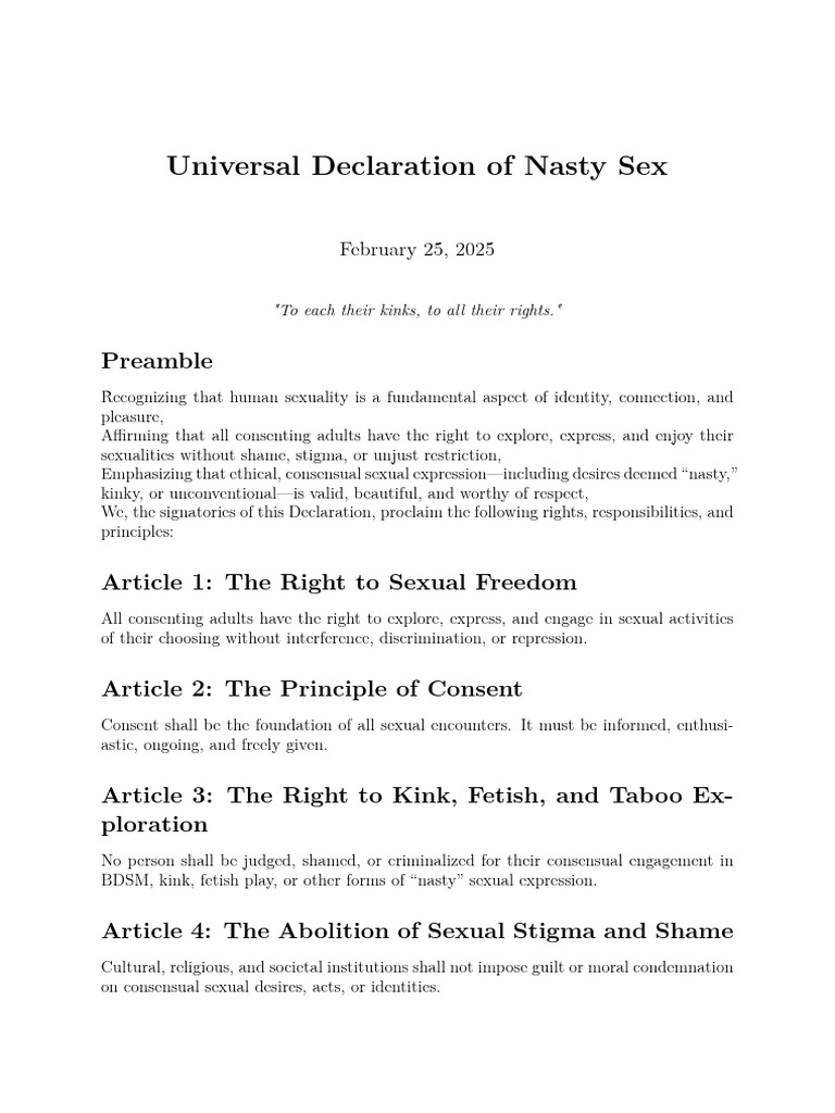 Universal Declaration of Nasty Sex | PDF | Consent | Sex Work