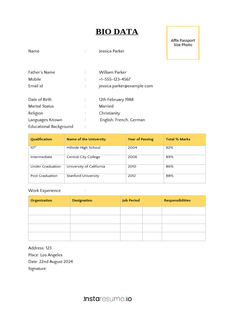 Biodata Model | PDF