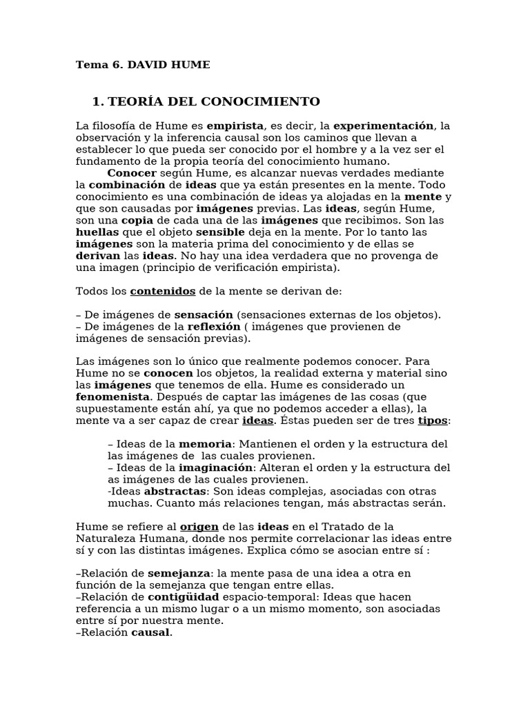 Teoría del Conocimiento de David Hume | PDF | David Hume | Causalidad