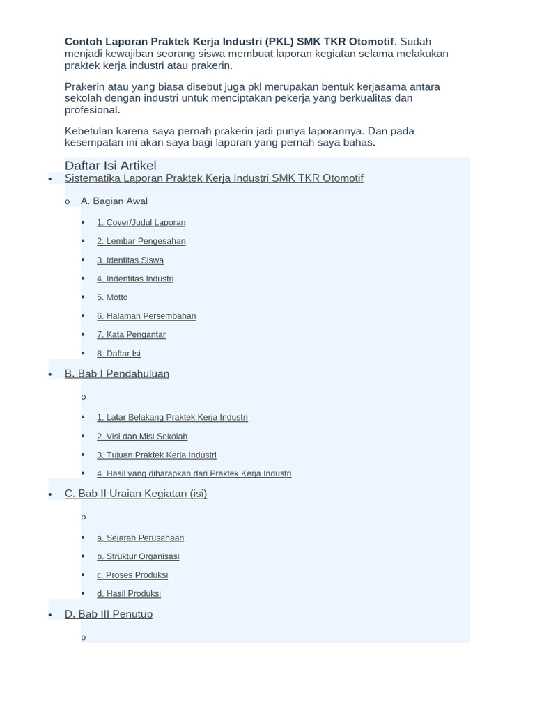 Laporan PKL Ototmotif | PDF