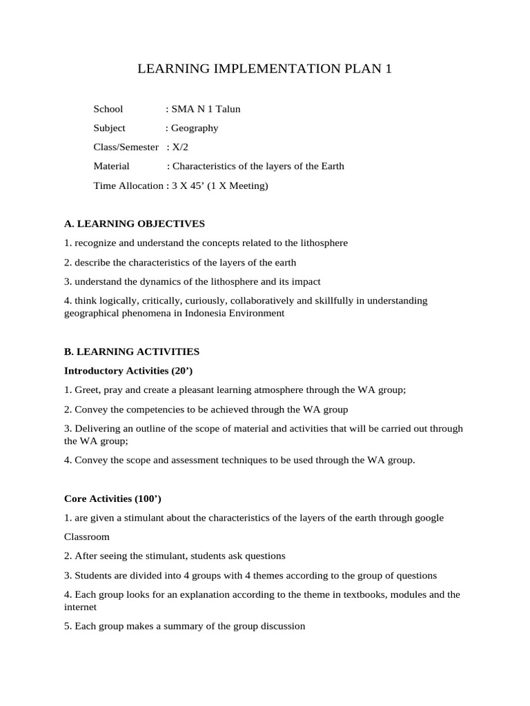 Geography Lesson Plan: Earth's Layers | PDF | Teachers | Learning