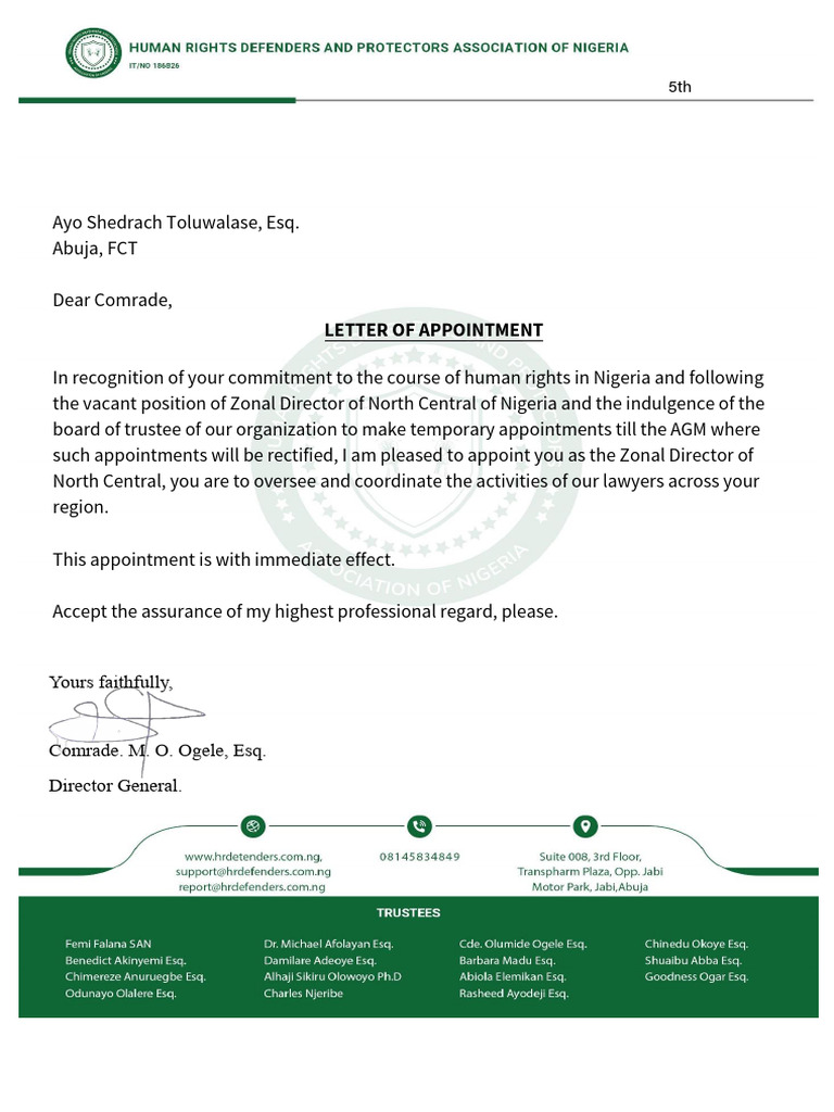 Letter of Appointment | PDF