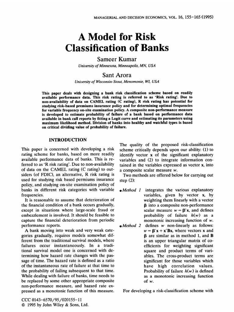 A Model For Risk Classification of Banks | PDF | Risk | Vector Space