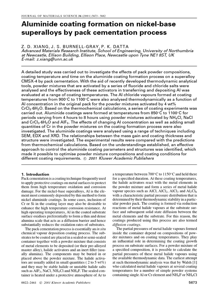 Aluminide Coating Formation On Nickel-Basesuperalloys by Pack ...