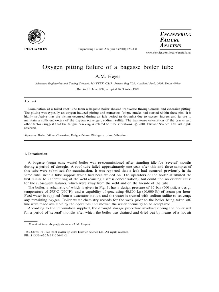 Oxygen pitting failure of a bagasse boiler tube | PDF | Fracture ...