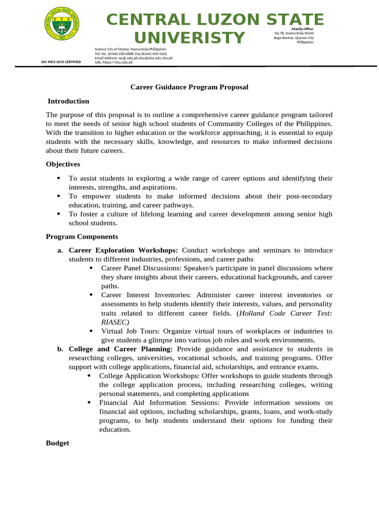 Career Guidance Program Proposal | PDF | Learning