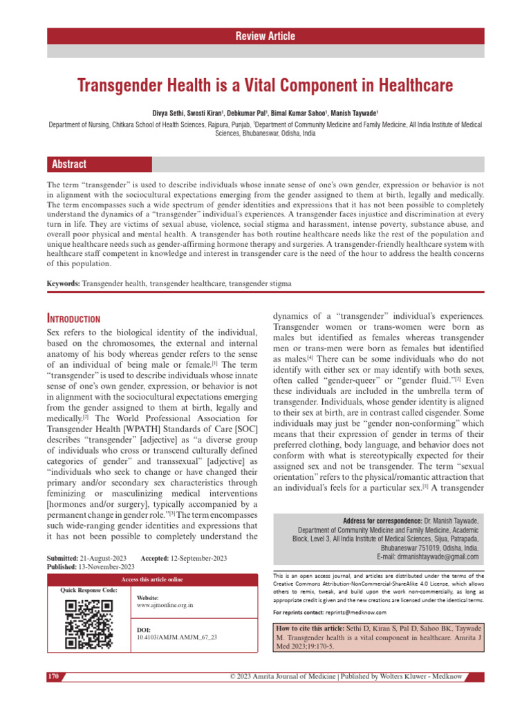Transgender Health in Healthcare Systems | PDF | Transgender | LGBTQIA+ ...
