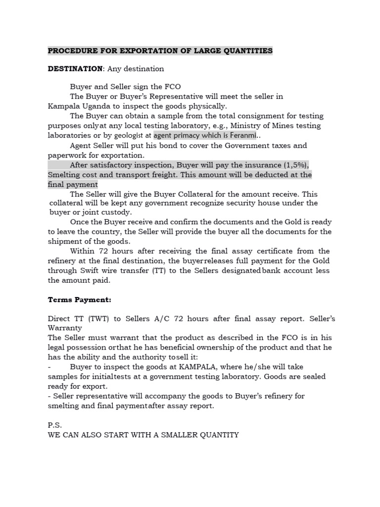 Export Procedure for Large Quantities | PDF