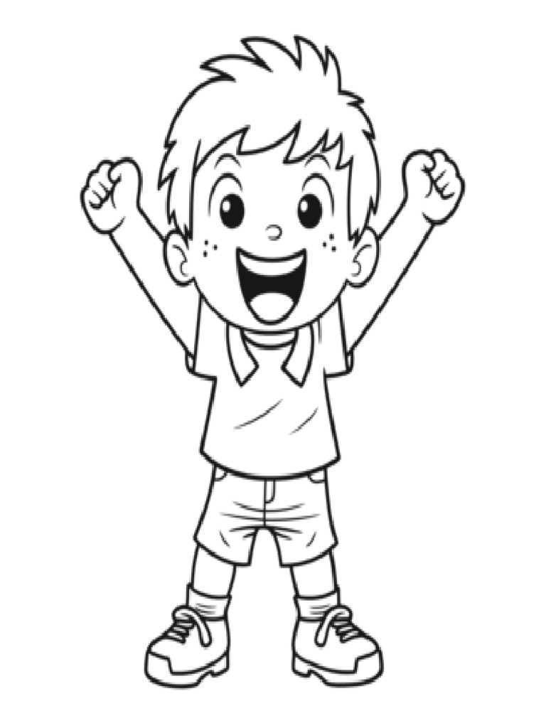 Pngtree The Boy Is Raising His Arms in Victory Coloring Page Vector PNG ...