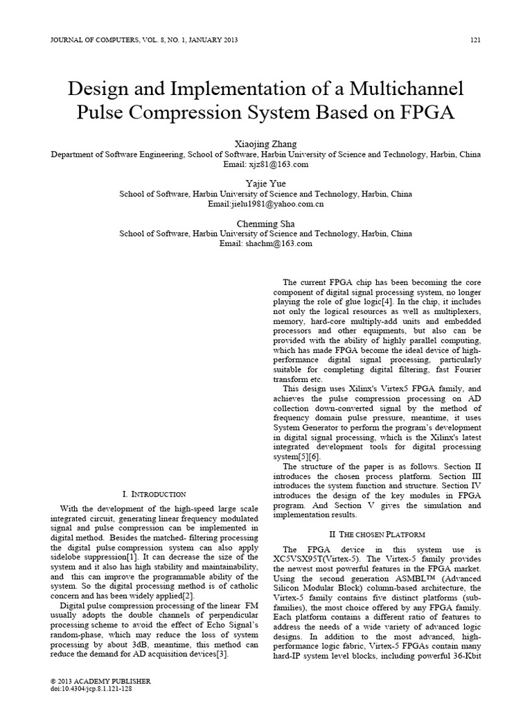Design and Implementation of Multichannel Pulse Compression System | PDF | Field Programmable ...