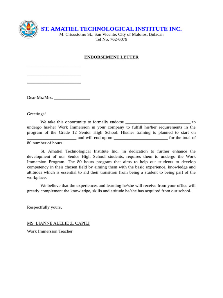 Documents For Work Immersion | PDF