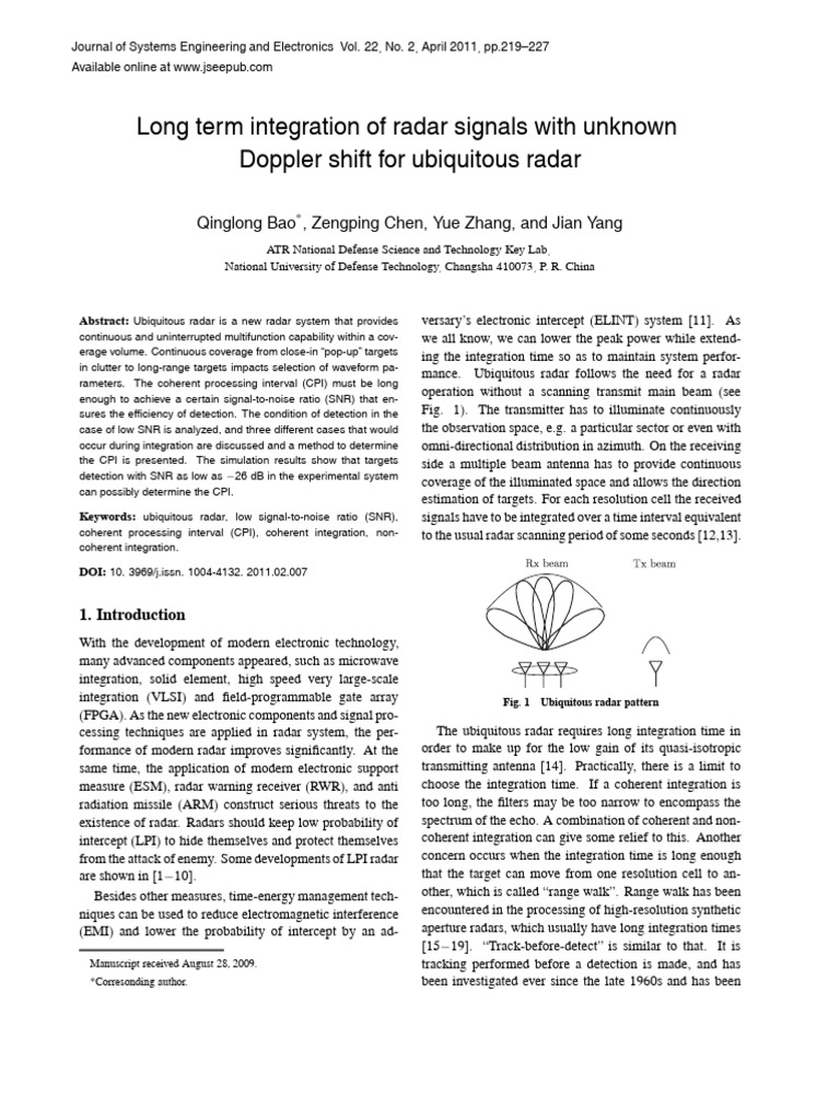 Long Term Integration of Radar Signal With Unknown Doppler Shifts | PDF ...
