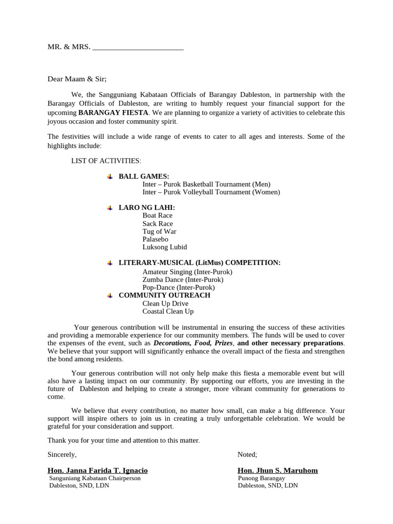 Barangay Fiesta Activities | PDF