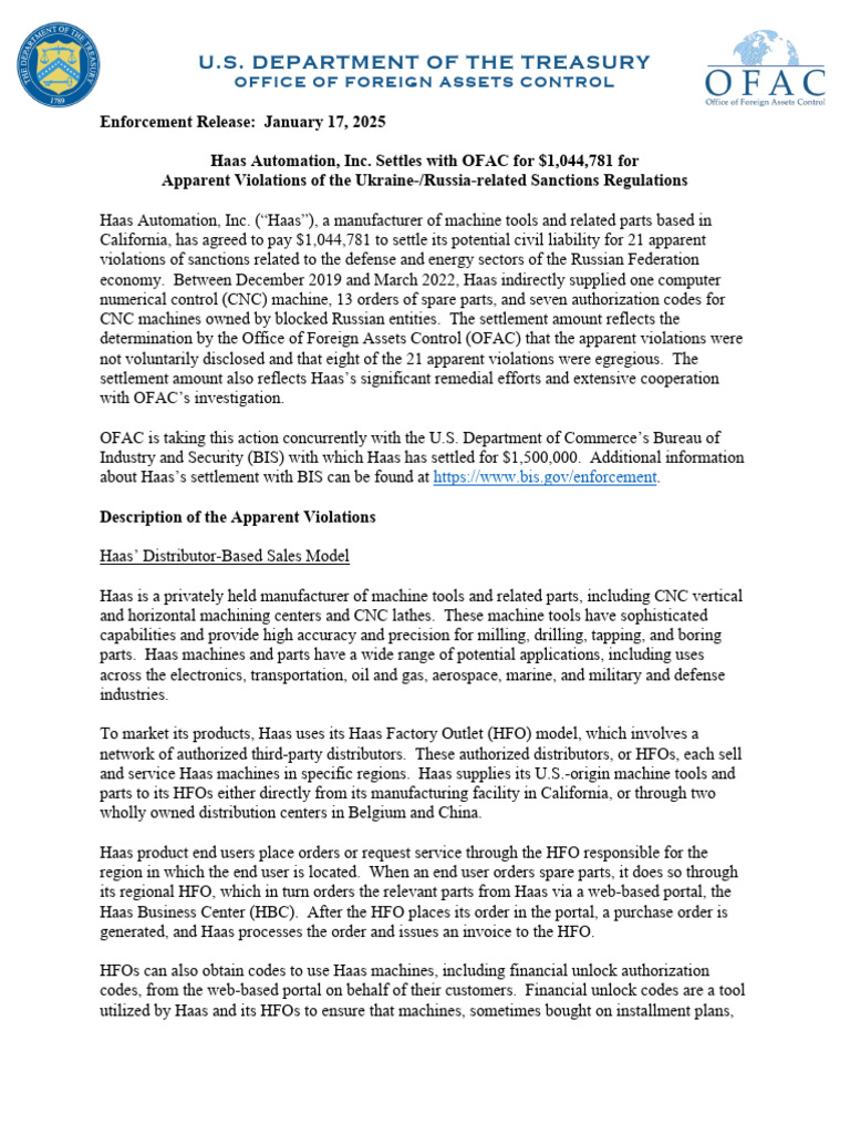 Haas | PDF | Office Of Foreign Assets Control | Due Diligence
