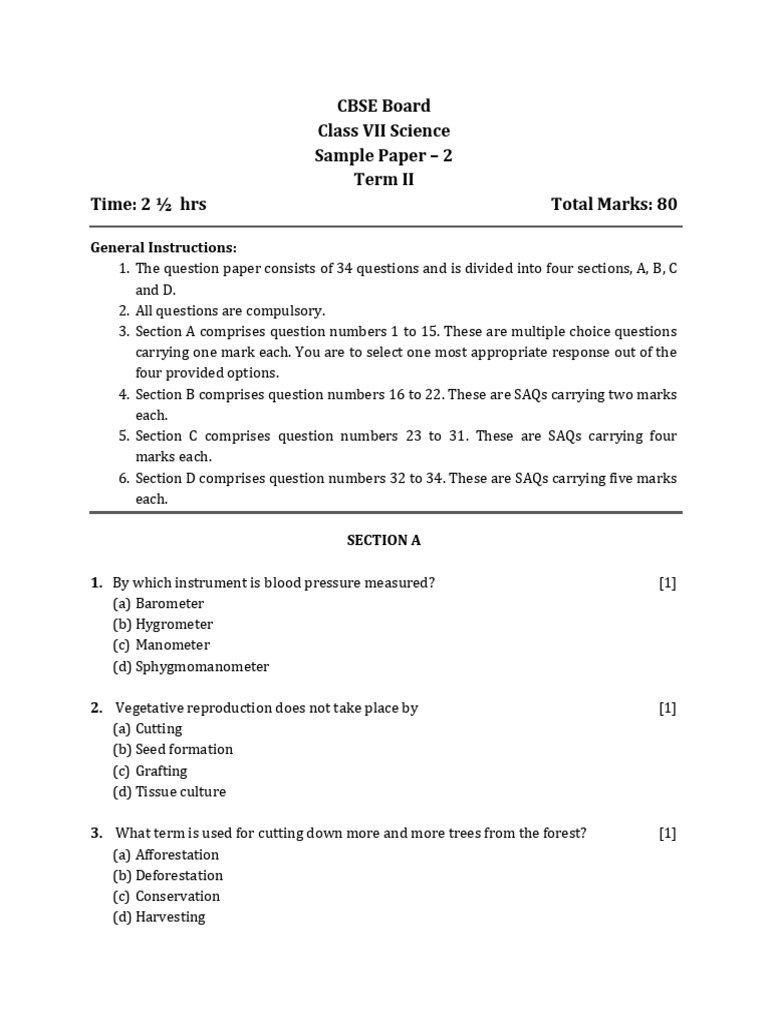 CBSE Class VII Science Sample Paper 2 | PDF | Incandescent Light Bulb ...