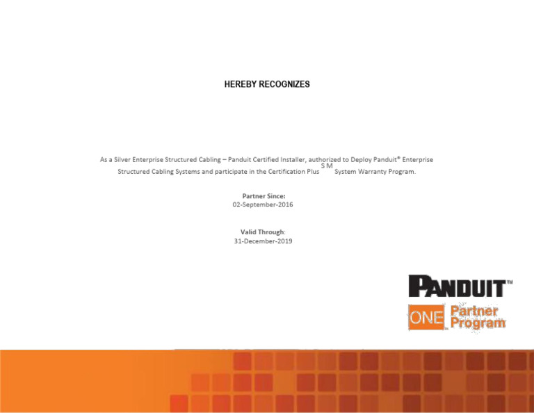 Panduit STS - Deploy Competency Company Certificate | PDF
