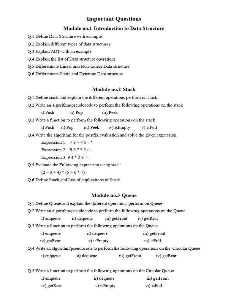 Data Structure Question Bank and All Module Answers by Shivansh Shukla ...