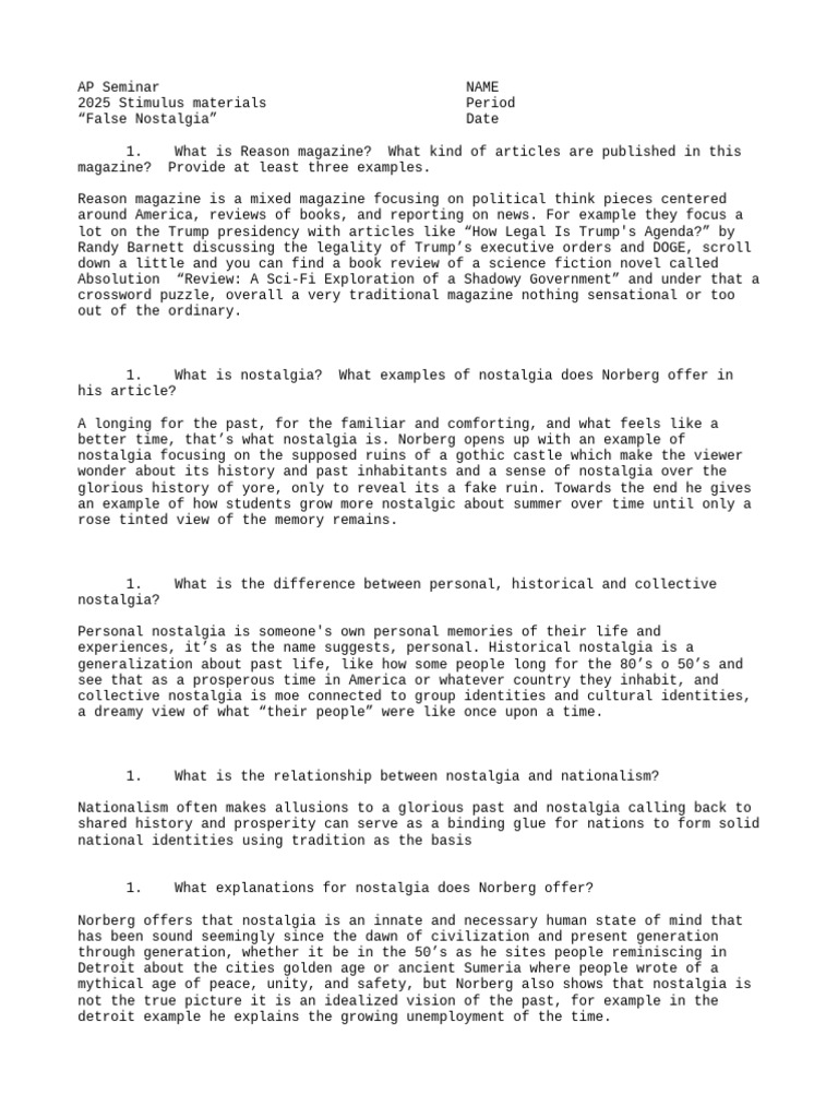 False nostalgia | PDF | Nostalgia | Liberal Arts Education