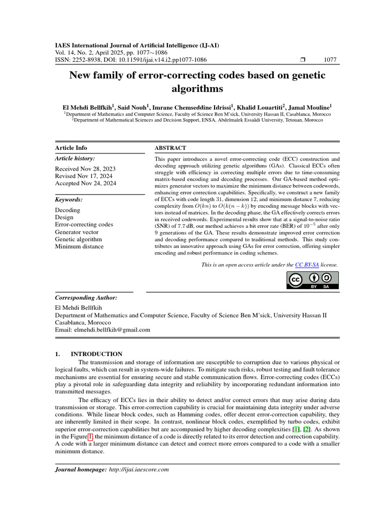 Newfamily of Error-Correcting Codes Based On Genetic Algorithms | PDF | Error Detection And ...