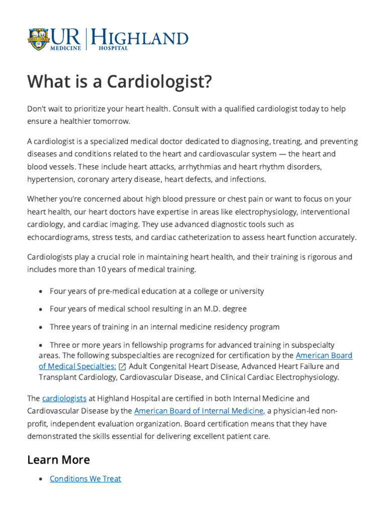 Highland Hospital Cardiology Services | PDF | Cardiology | Heart