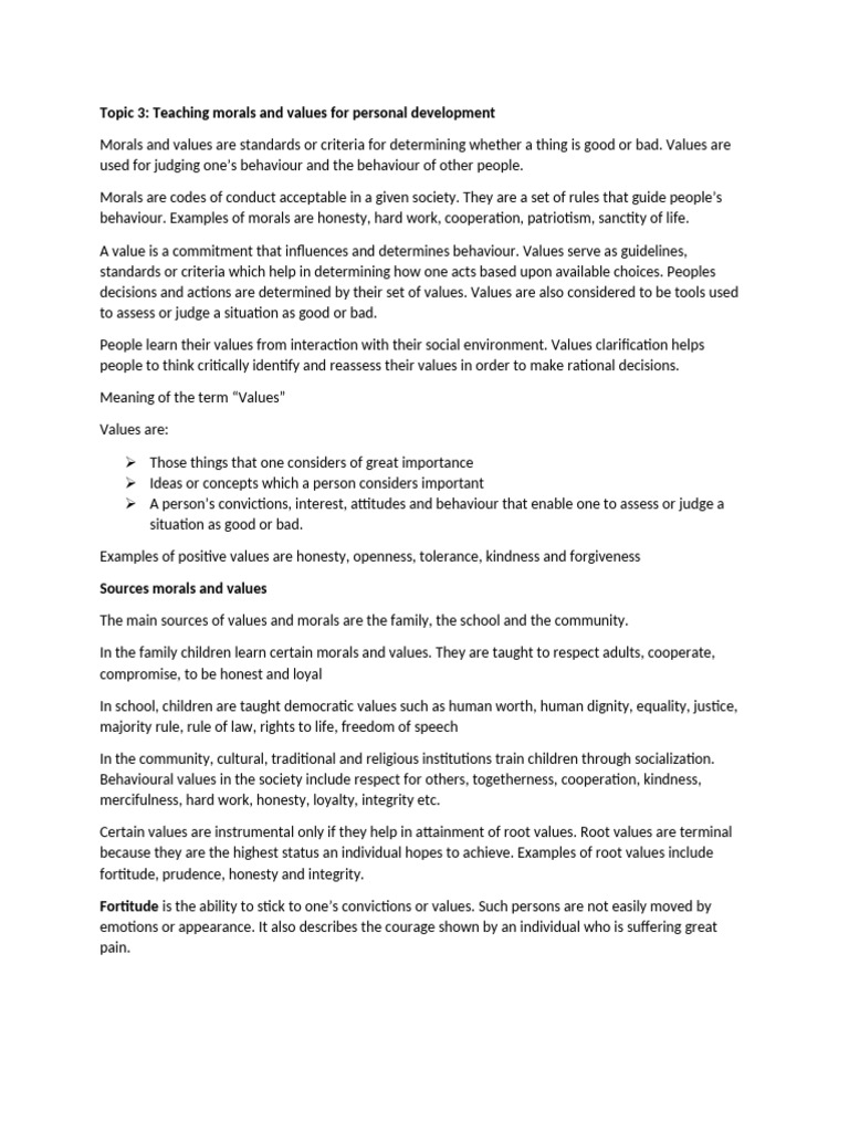 Teaching Morals and Values for Personal Development (1) | PDF | Courage ...
