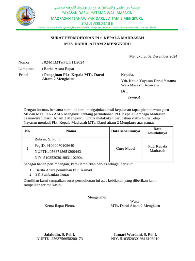 SURAT PERMOHONAN PLT | PDF