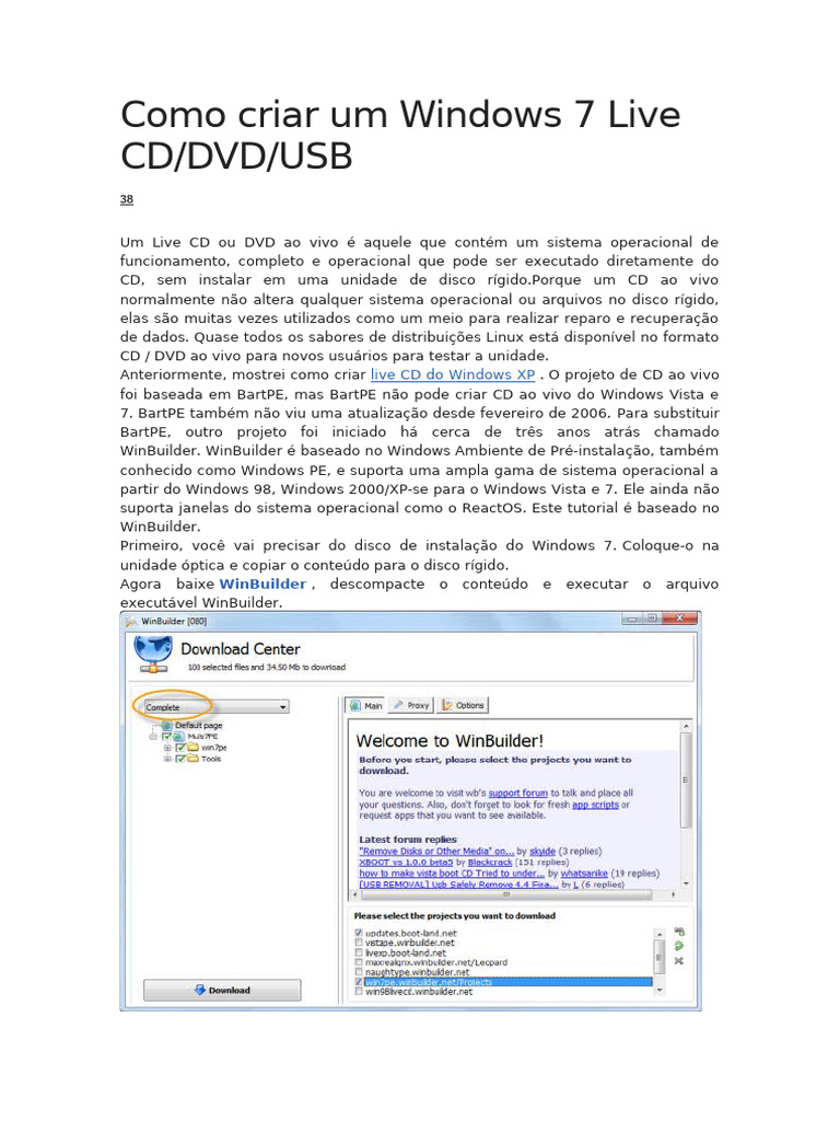 Como Criar Um Windows 7 Live CD | PDF | Microsoft Windows | Windows Vista