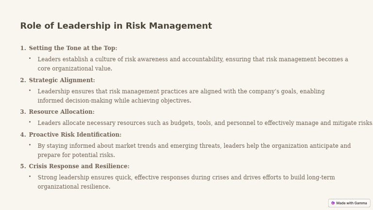 Leadership's Role in Risk Management | PDF