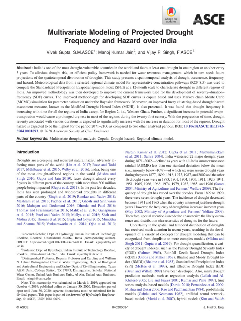 Multivariate Modeling of Projected Drought Frequency and Hazard Over India Region | PDF ...